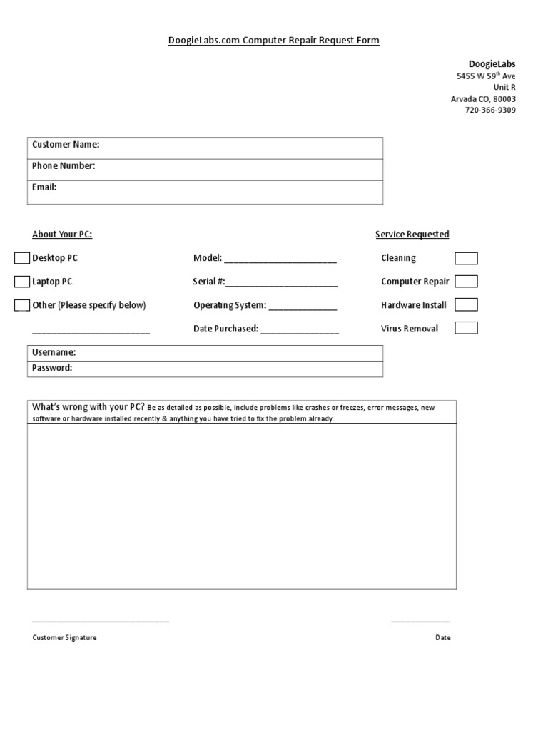 Computer Repair Request Form | PDF