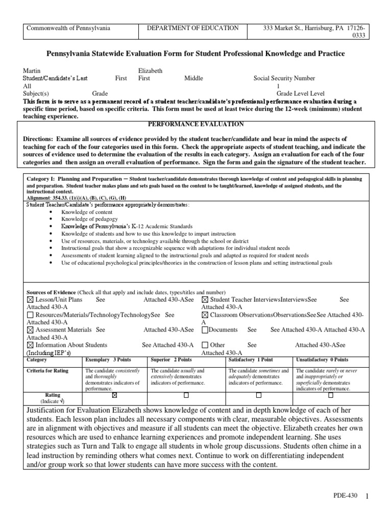 Student Teacher Evaluation Form | PDF | Educational Assessment | Teachers