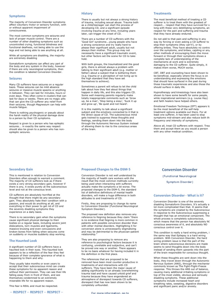 Conversion Disorder Brochure | PDF | Psychological Trauma | Epilepsy