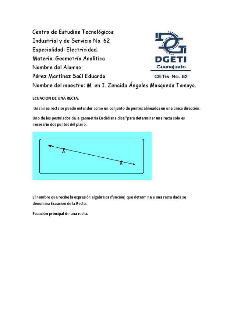 Ecuacion de Una Linea Recta | PDF | Sistema de coordenadas Cartesianas ...