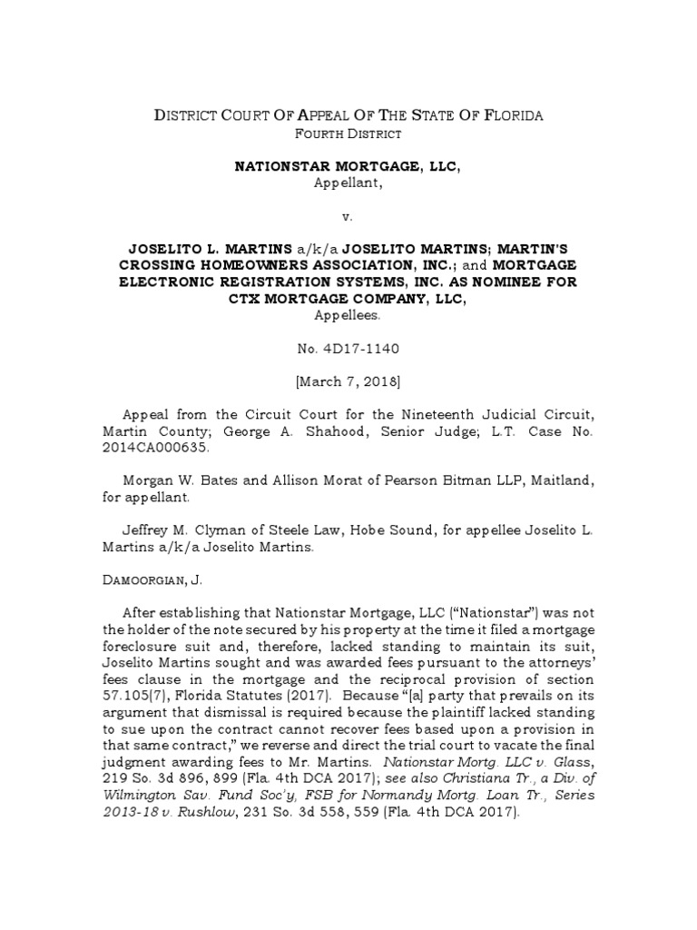 D C O A O T S O F: Nationstar Mortgage, LLC | PDF | Law