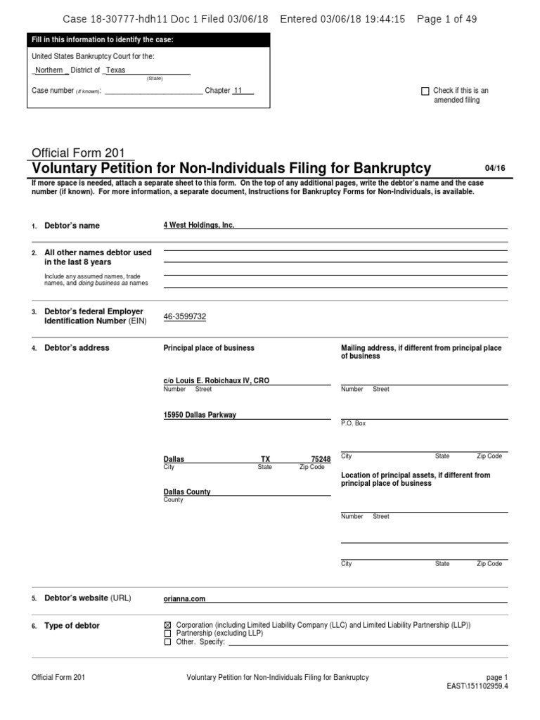 Chapter 11 Bankruptcy Petition Form | PDF | Chapter 11 | Bankruptcy