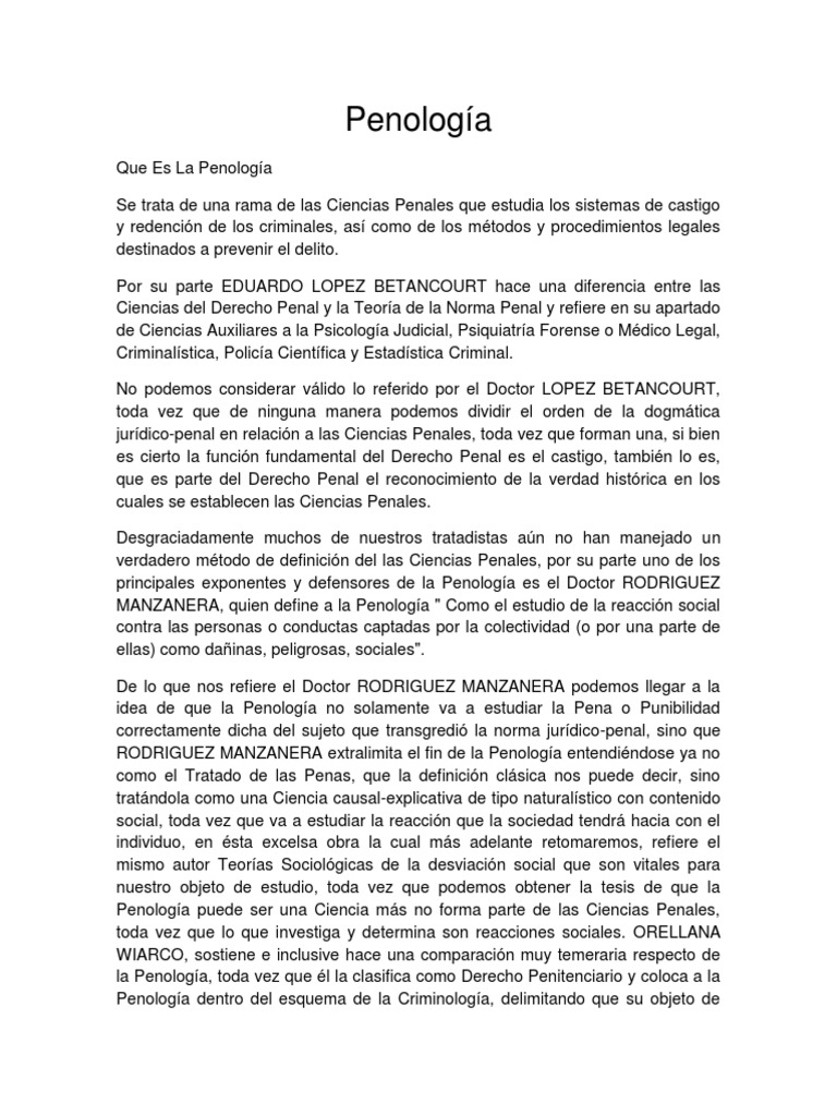 Definición y estudio de la Penología | PDF | Derecho penal | Criminología