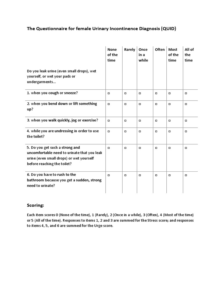 The Questionnaire For Female Urinary Incontinence Diagnosis | PDF ...