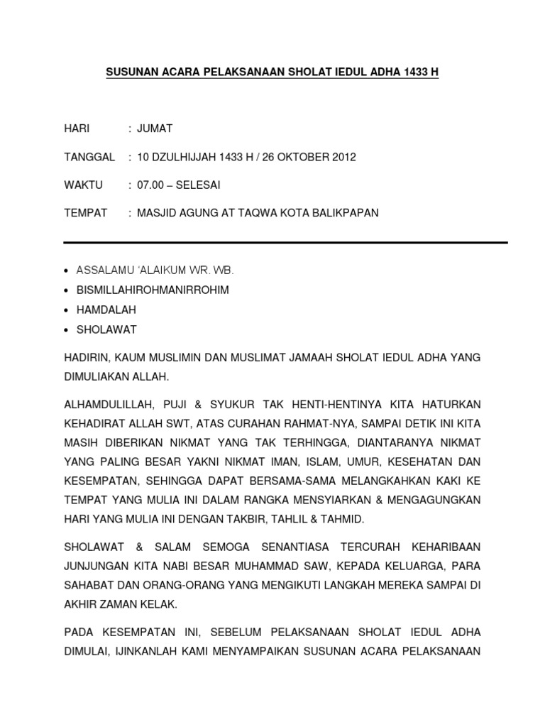 Susunan Acara Sholat Iedul Adha | PDF | Hukum | Gaya Hidup