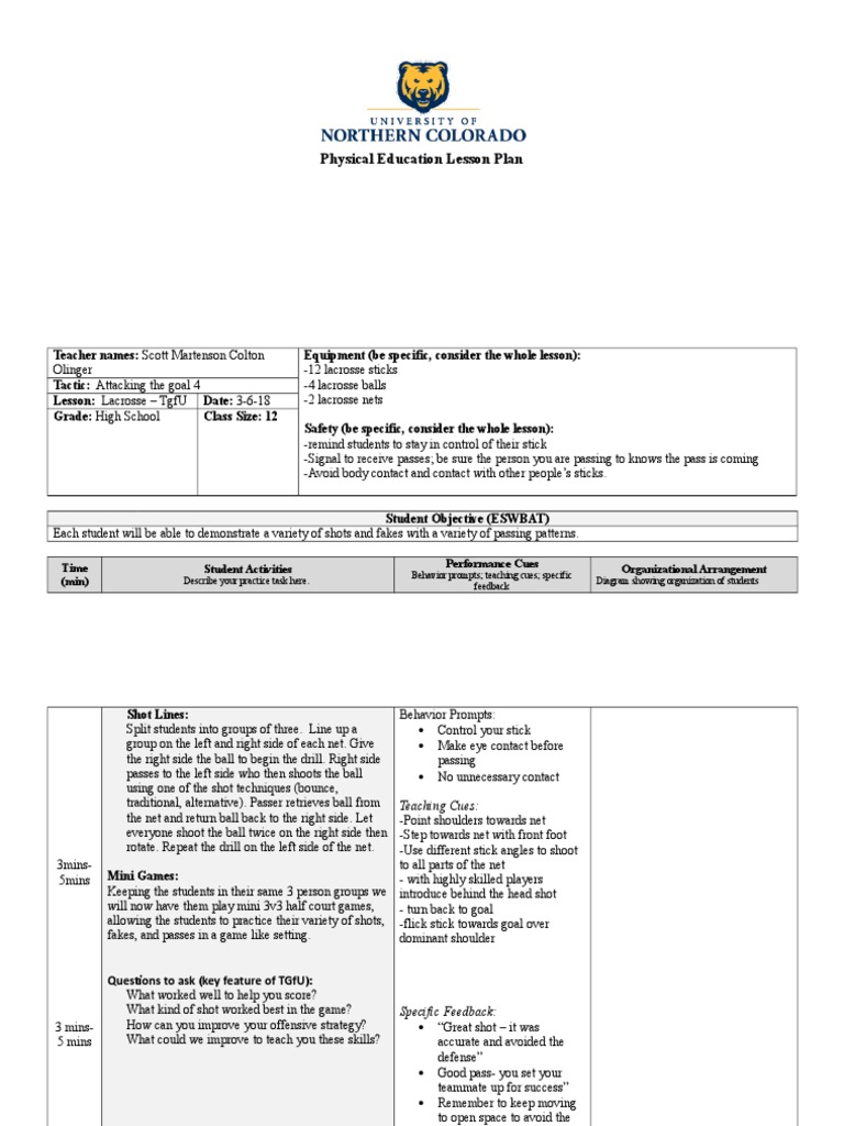 Lacrosse Lesson Plan | Download Free PDF | Lacrosse | Lesson Plan