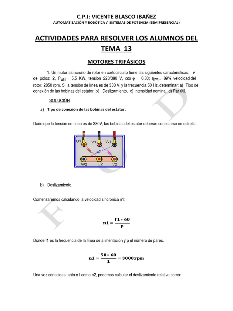 Actividades Alumnos TEMA 13 - Motores Trifásicos | PDF | Corriente eléctrica | Energia electrica