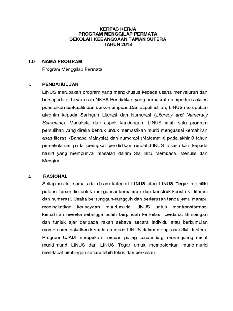 Kertas Kerja Mentor Mentee Linus 2016 | PDF