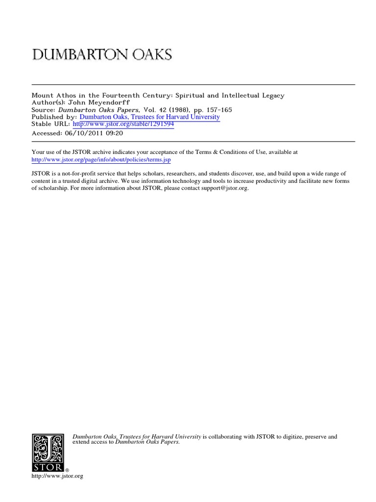 John Meyendorff, Mount Athos in The Fourteenth Century Spiritual and ...