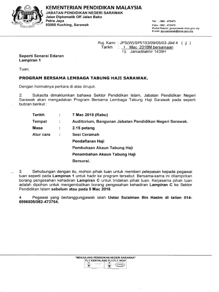 Surat Kepada Sekolah SMK Dan SK Program Bersama Lembaga Tabung Haji ...