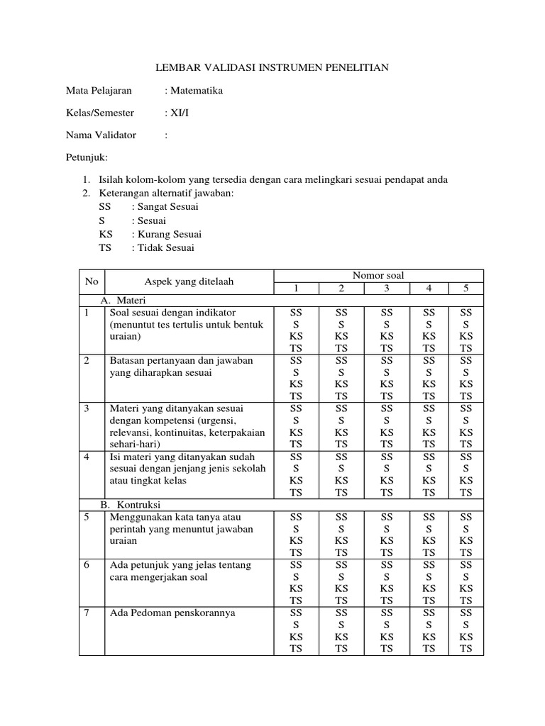 Lembar Validasi Instrumen Penelitian | PDF