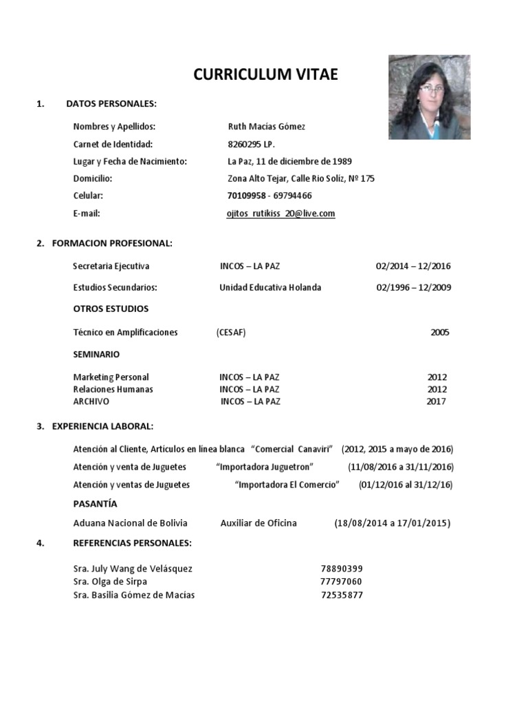 Curriculum Vitae Ruth | PDF | Educación Secundaria | Educación avanzada