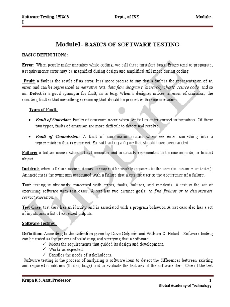 ST Module 1 Notes | PDF | Software Testing | Software Bug