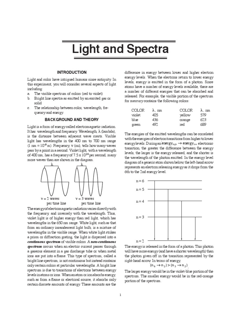 Light and Spectra PDF | PDF