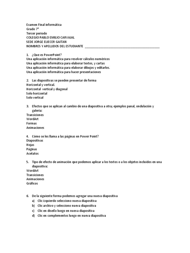 Examen Final Informatíca 7 PDF | PDF