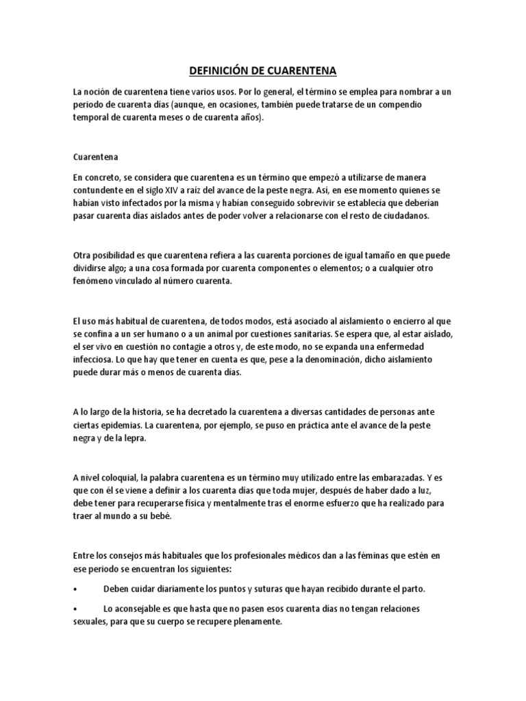 Definición y Usos de Cuarentena | PDF | Cuarentena | Peste (enfermedad)