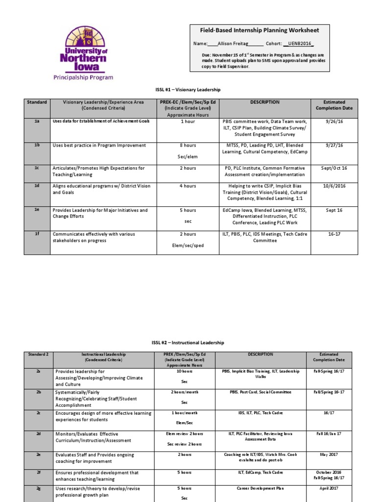 Field-Based Internship Planning Worksheet | PDF | Leadership ...