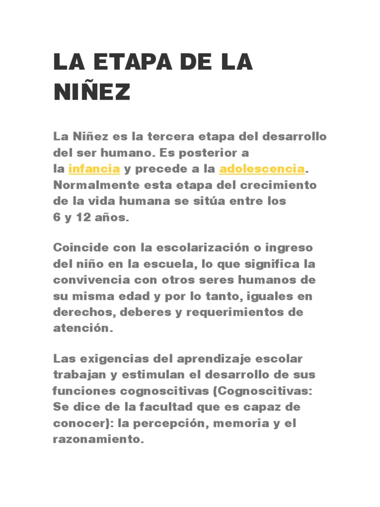 Etapa de la Niñez: Desarrollo y Características | PDF | Relaciones ...