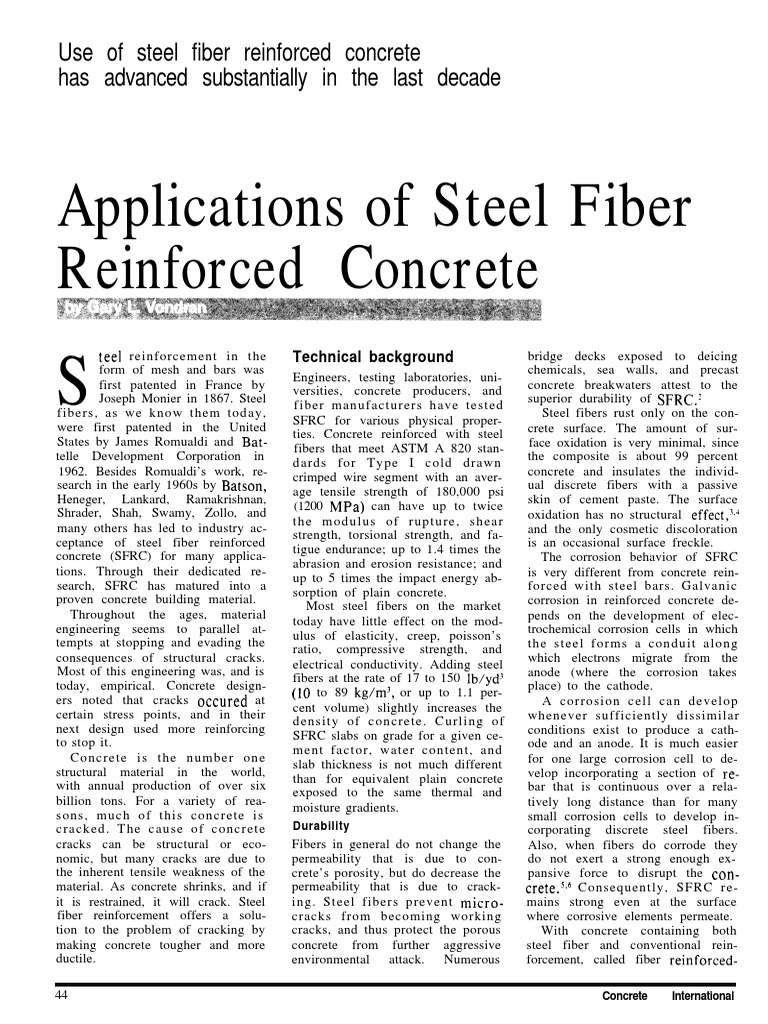 Applications of Steel Fiber Reinforced Concrete | PDF | Reinforced ...