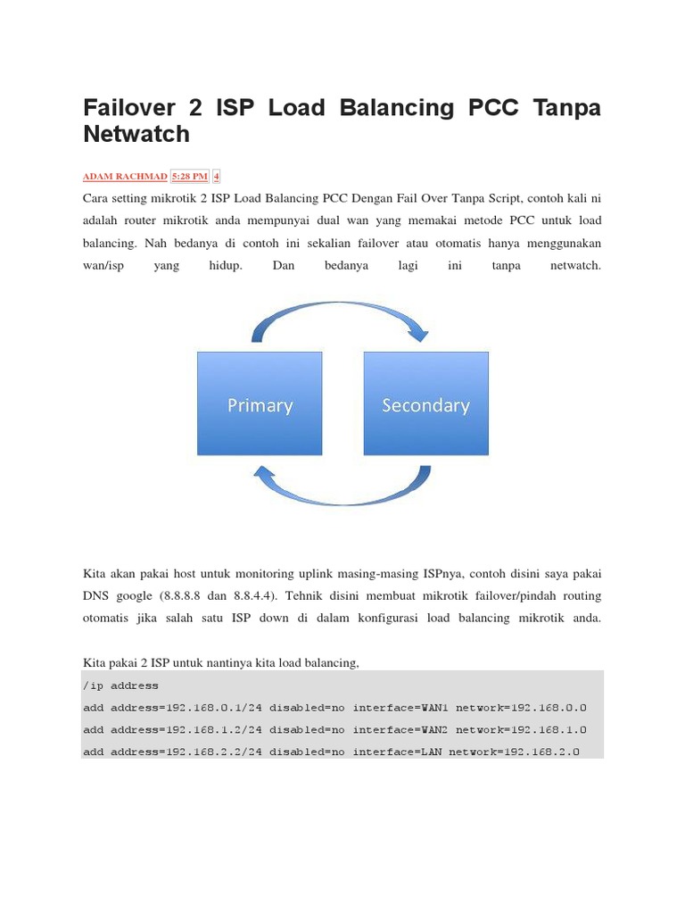 Failover 2 ISP Load Balancing PCC Tanpa Netwatch | PDF | Load Balancing (Computing) | Ip Address