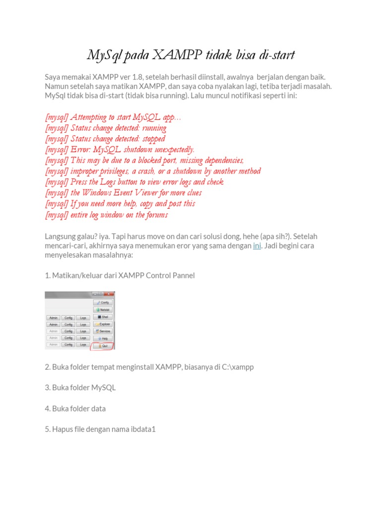 MySql Pada XAMPP Tidak Bisa Start | PDF