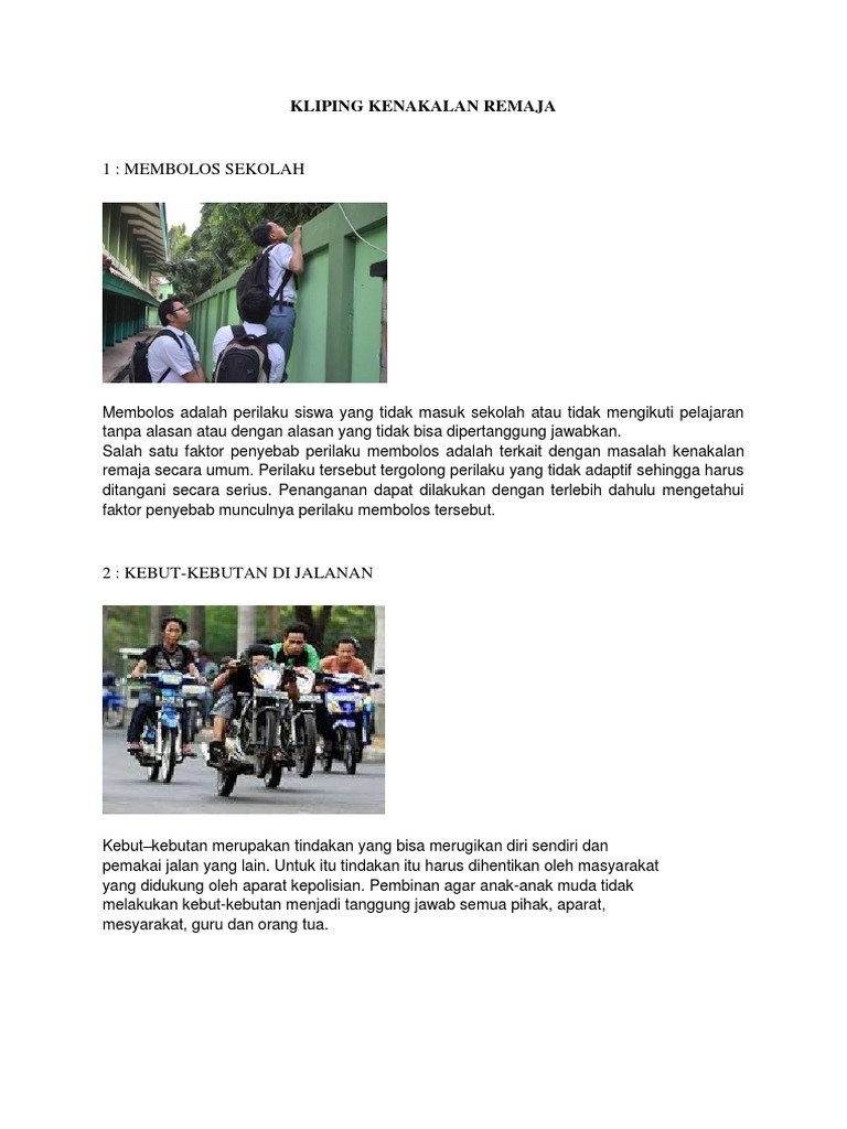 Contoh Kenakalan Remaja | PDF