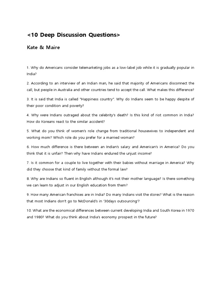 10 Deep Discussion Questions | PDF