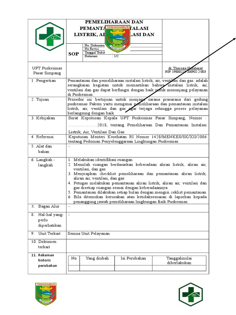 Sop Pemeliharaan Dan Pemantauan Instalasi Listrik, Air, Ventilasi, Dan Gas | PDF