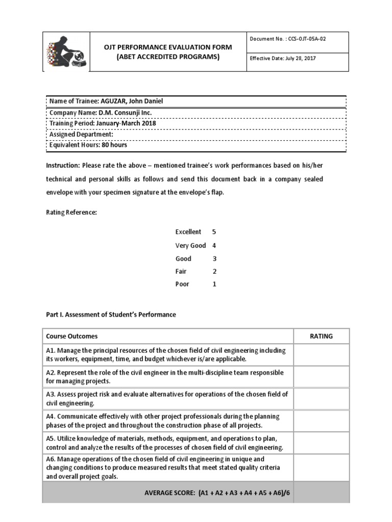 CCS-OJT-05A-02 (Performance Evaluation Form - ABET Accredited Programs) | PDF | Performance ...