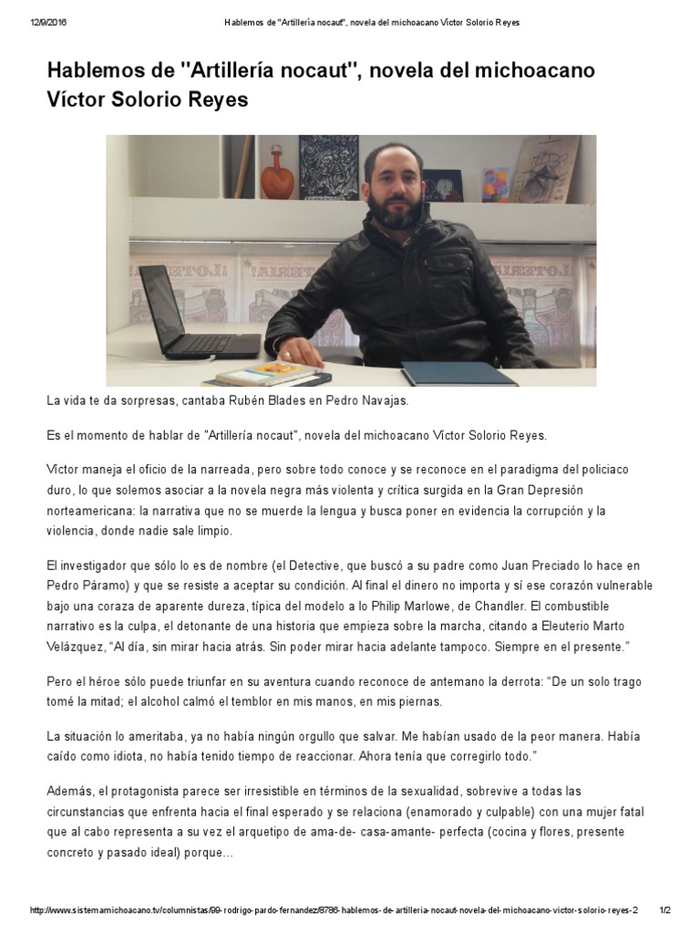 Hablemos de - Artillería Nocaut - , Novela Del Michoacano Víctor ...