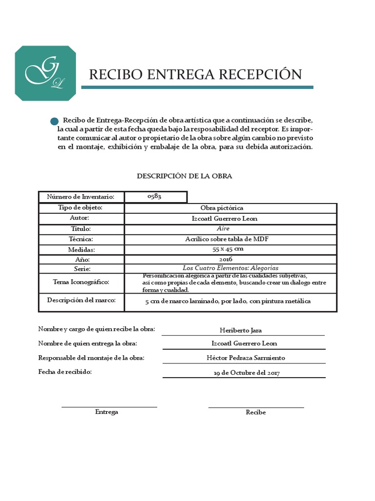 Carta de Recibo de Obra