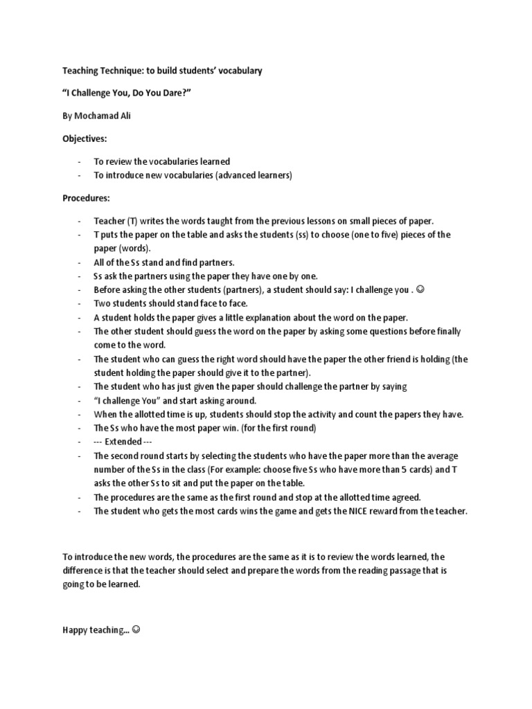 Vocabulary Building Game for Students | PDF