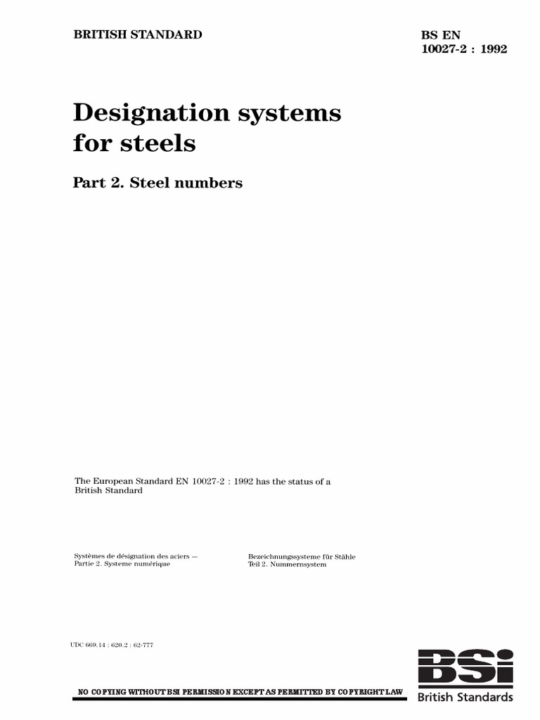 BS EN 10027 Part 2 1992 Defination of Steel PDF | PDF | Social ...