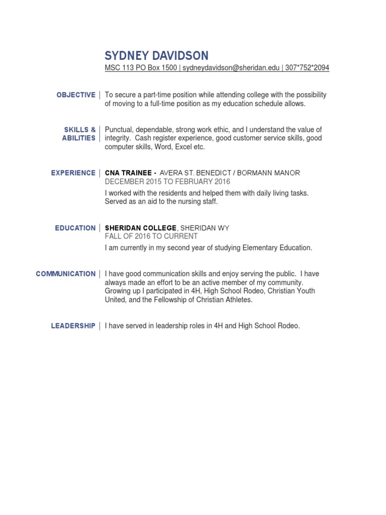 Sydney Davidson Resume | PDF