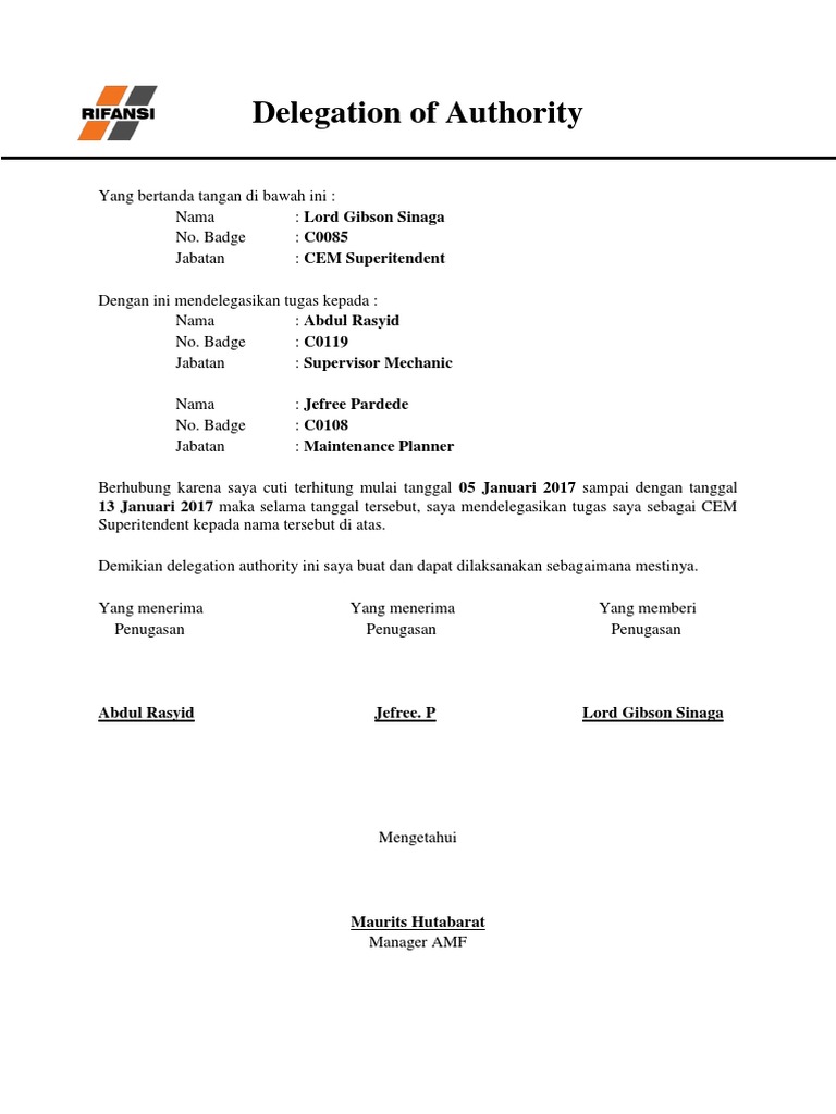 Delegation of Authority DOA | PDF