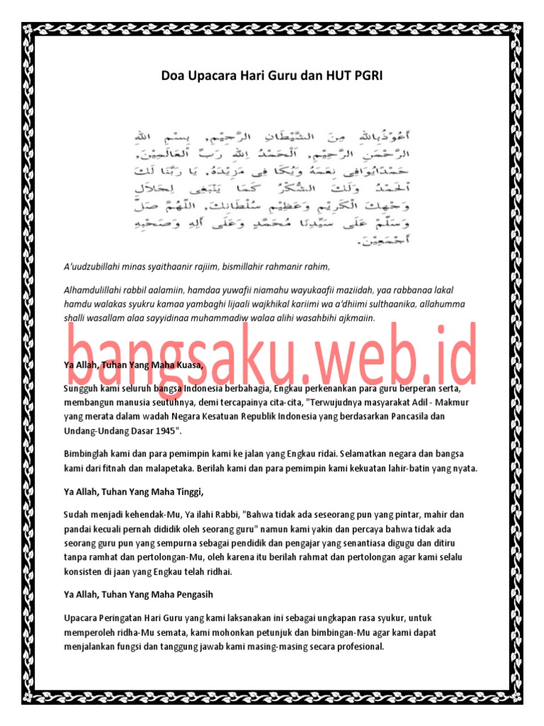Contoh Doa Upacara Hari Guru Dan HUT PGRI | PDF | Agama & Spiritualitas