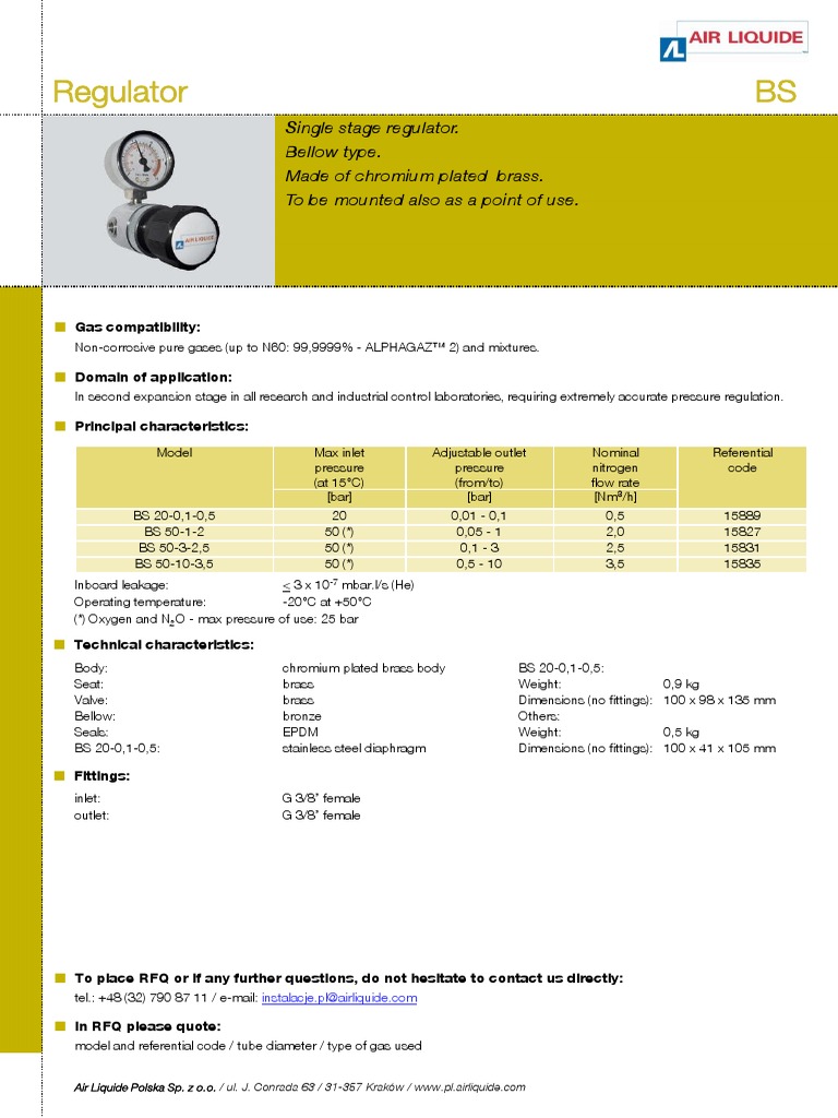 Air Liquide BS 50-3-2,5 | PDF | Building Engineering | Gas Technologies