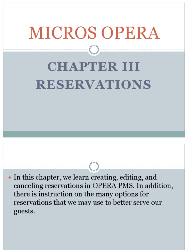 Micros Opera Chapter III Reservation | PDF | Credit Card | Payments