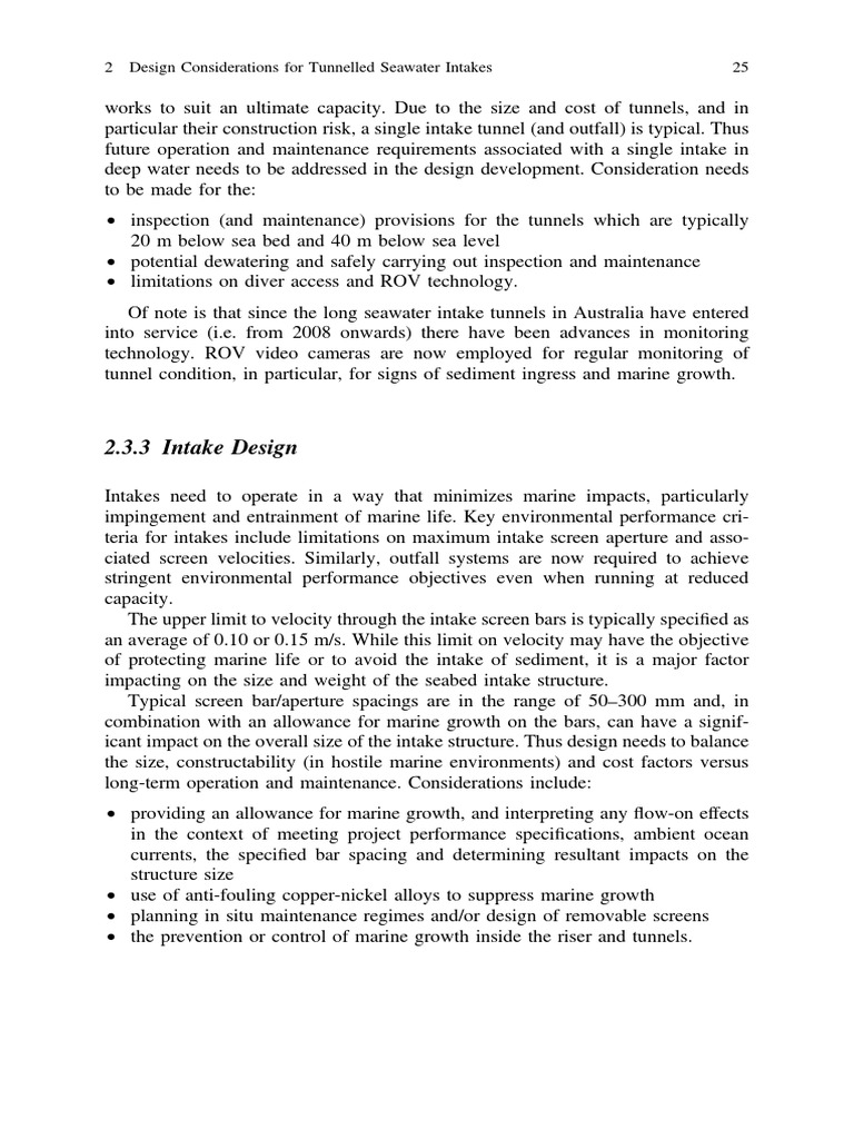 2.3.3 Intake Design: 2 Design Considerations For Tunnelled Seawater ...