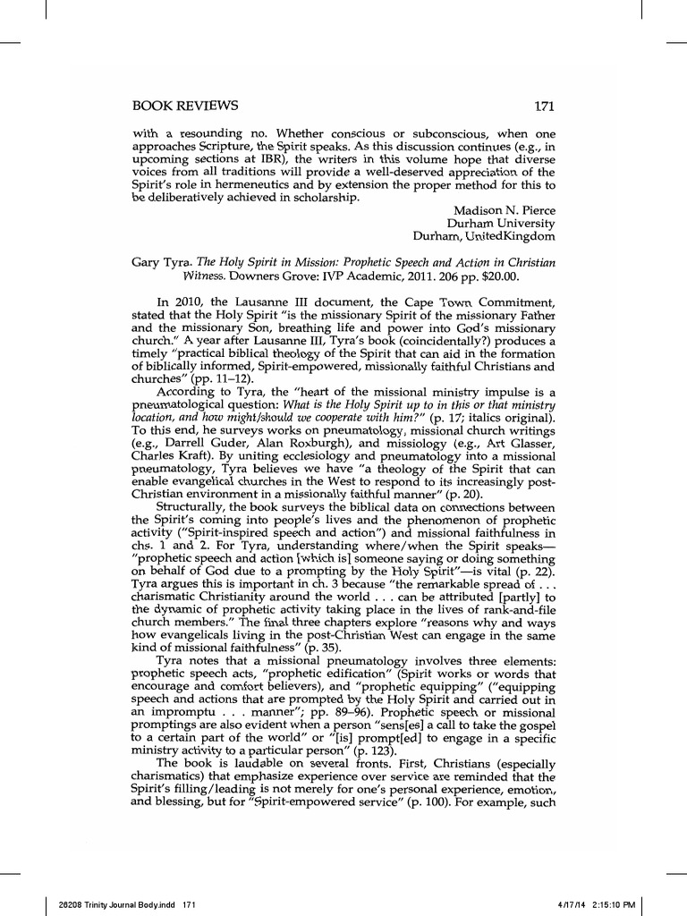 Book Review - The Holy Spirit in Mission - Gary Tyra | PDF