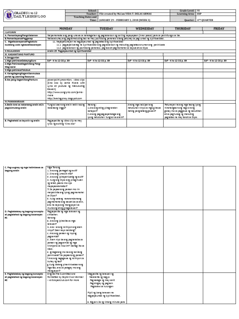 DLL - Esp 6 - Q4 - W3 | PDF