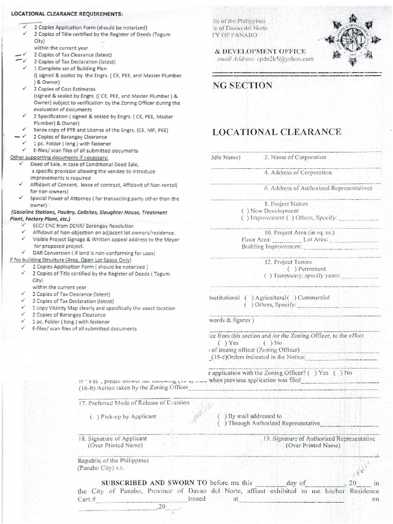 Locational Clearance Form