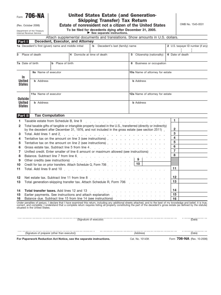 F 706 Na | PDF | Tax Deduction | Estate Tax In The United States
