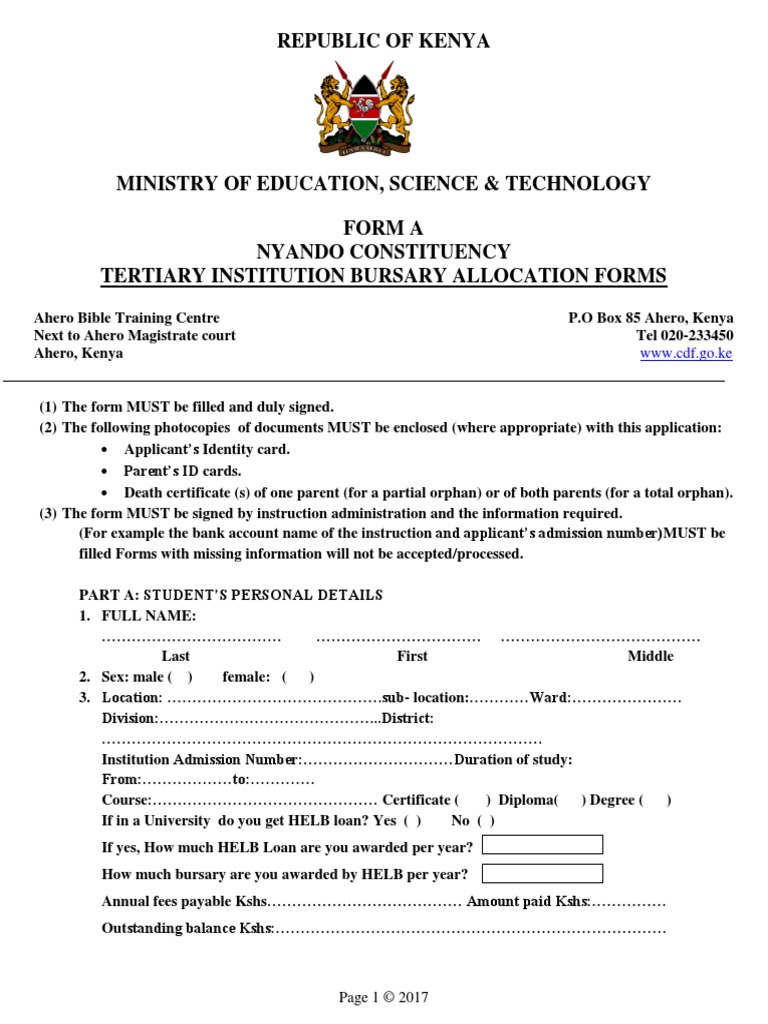 Tertiary Institution Bursary Forms | Download Free PDF | Identity ...