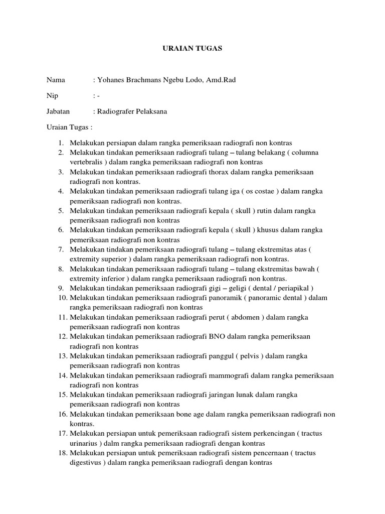 Tugas Radiografer Non-Kontras & Kontras | PDF