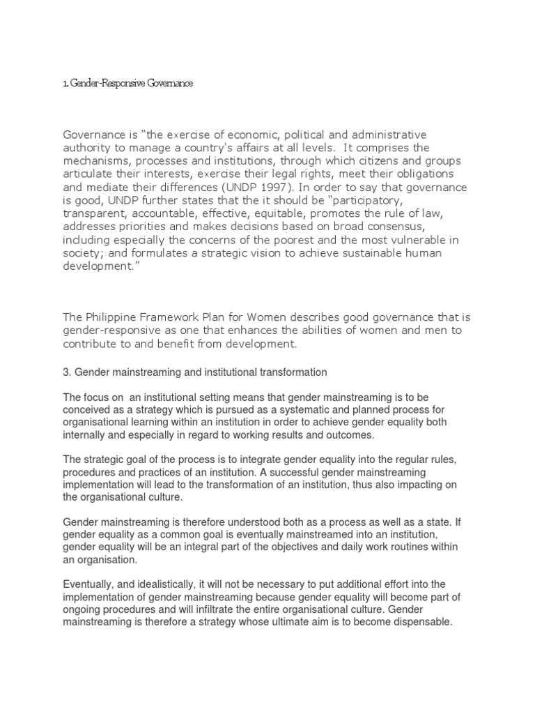 Gender Responsive Governance | PDF | Gender Mainstreaming | Gender Equality