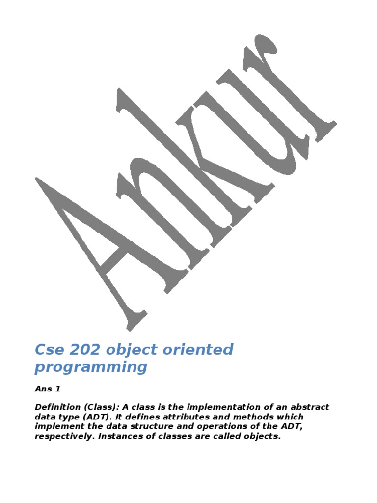 Cse 202 Object Oriented Programming | PDF | Object (Computer Science ... Cse 202 Object Oriented Programming | PDF | Object (Computer Science ...