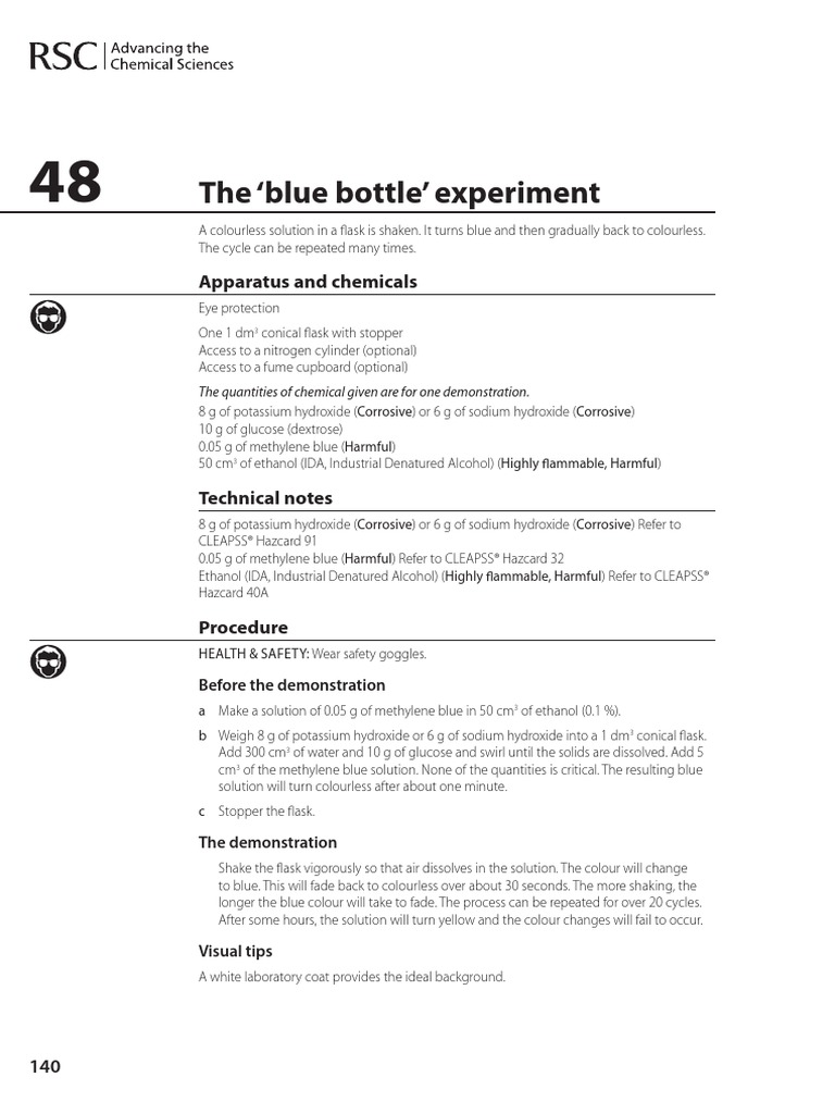 Cfns Experiment 48 - The Blue Bottle Experiment | PDF | Chemical ...