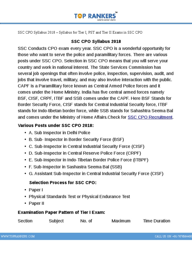 SSC CPO Syllabus | PDF | Teaching Mathematics | Science