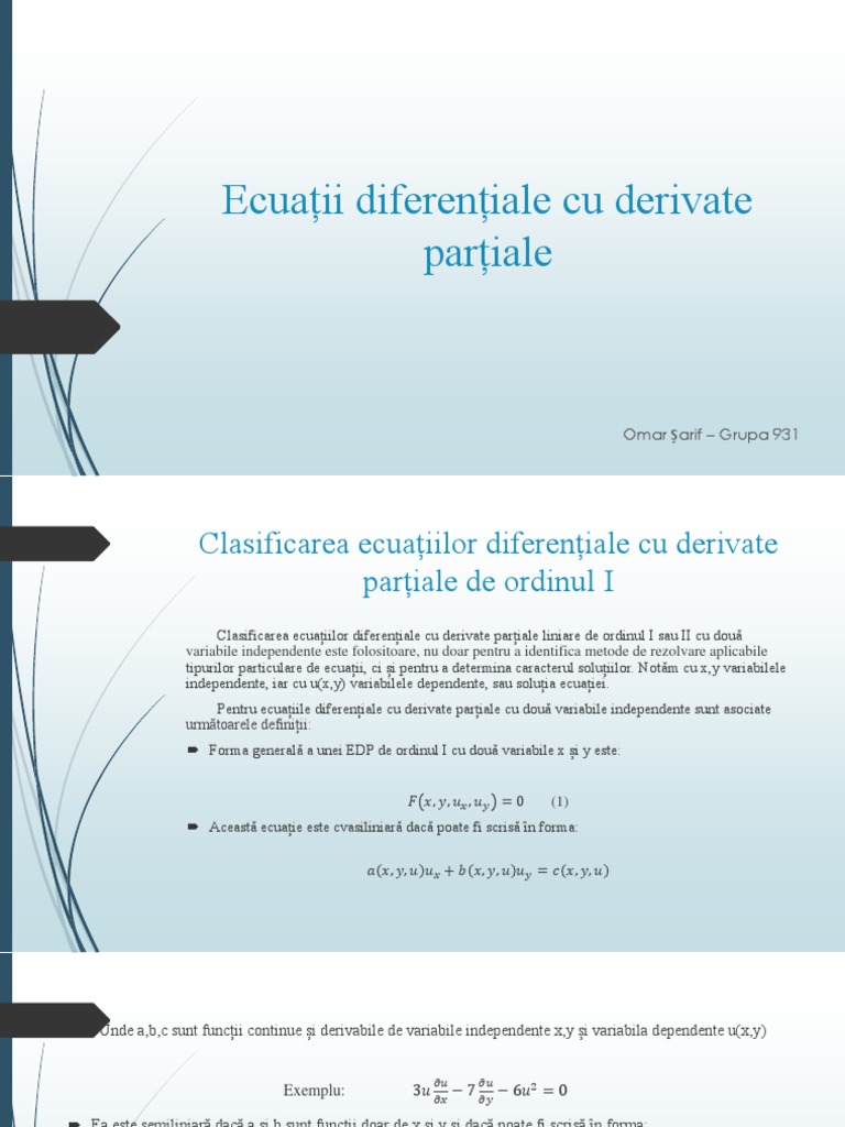 Ecuatii Cu Derivate Partiale | PDF